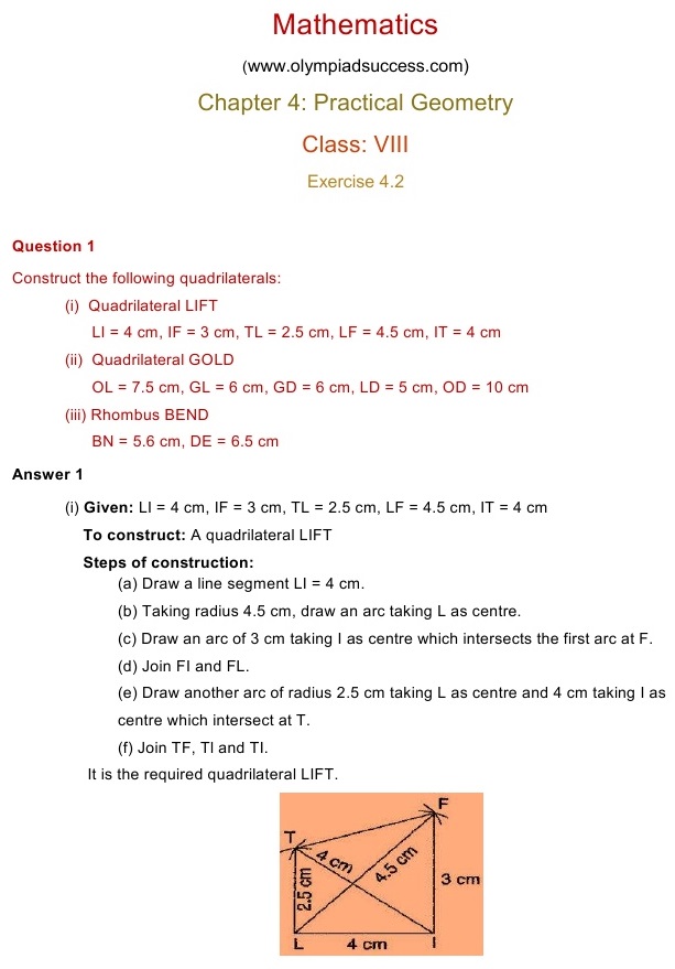 NCERT Solutions For Class 8 Mathematics Chapter 4 Practical Geometry