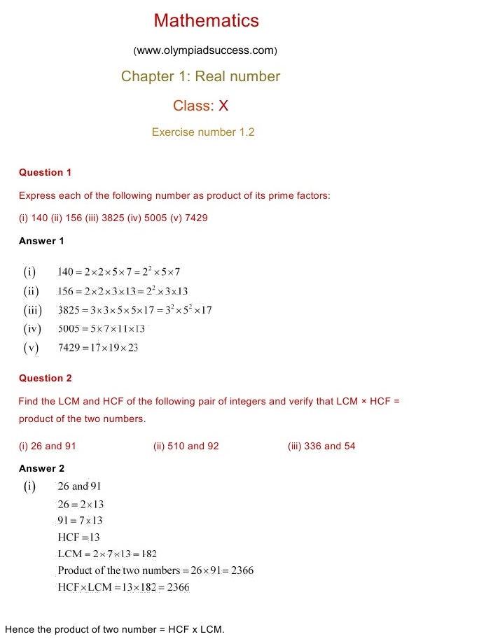 NCERT Solutions For Class 10 Mathematics Chapter 1 Real Number