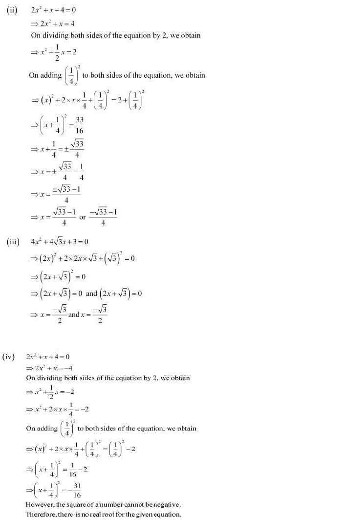 NCERT Solutions For Class 10 Mathematics Chapter 4 Quadratic Equations