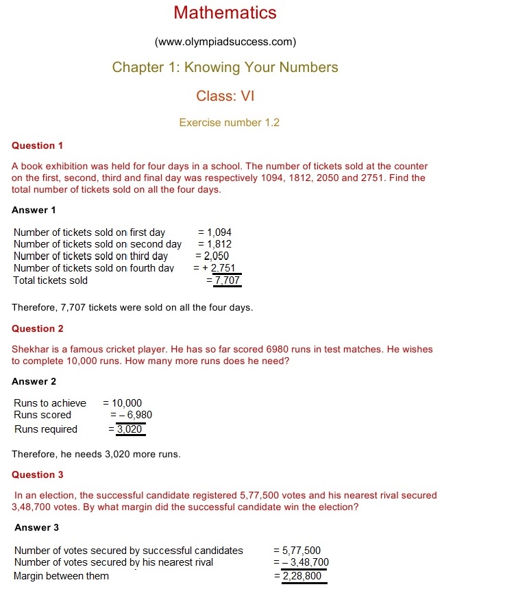 NCERT Solutions For Class 6 Mathematics Chapter 1 Knowing Your Numbers