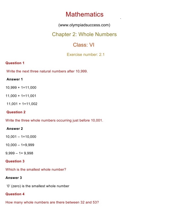 NCERT Solutions For Class 6 Mathematics Chapter 2 Whole Numbers