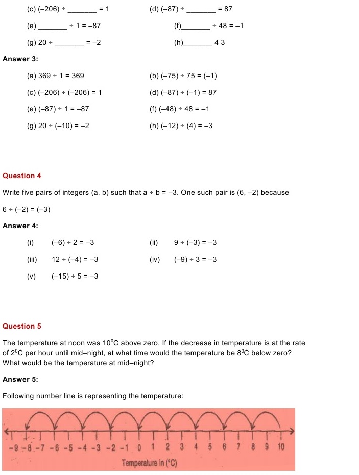 NCERT Solutions For Class 7 Mathematics Chapter 1 Integers Exercise 1 4
